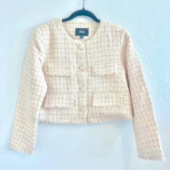 Jackets & Coats | Cream Tweed Jacket Blazer | Poshmark